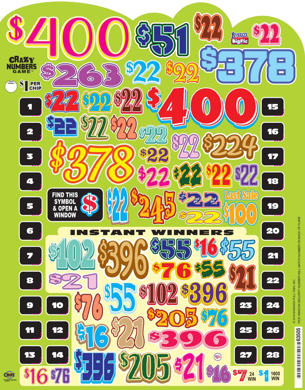 BP63505 – CRAZY NUMBERS GAME ($1.00) BIG PIC PULLBOARD – The Whaler ...