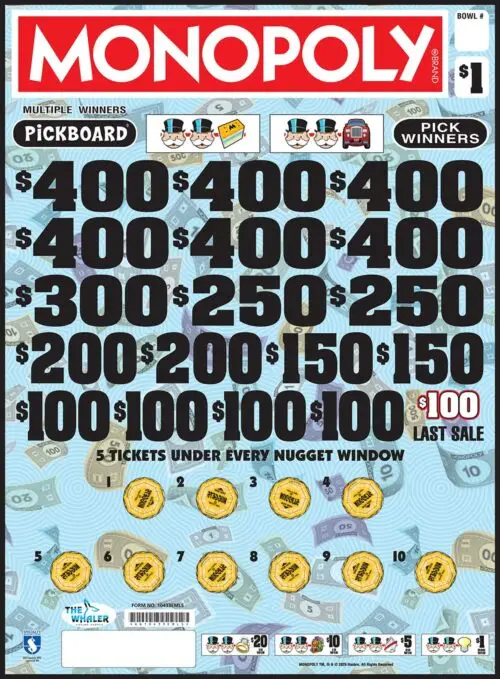 AN10433EMLS – MONOPOLY ($1.00) EMBEDDED PULLBOARD – The Whaler Pull Tab ...